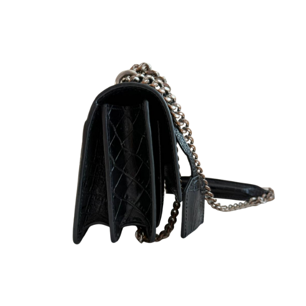 Saint Laurent Paris Black Croc-Embossed Leather Sunset Wallet on Chain ...