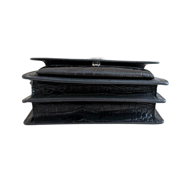 Saint Laurent Paris Black Croc-Embossed Leather Sunset Wallet on Chain ...