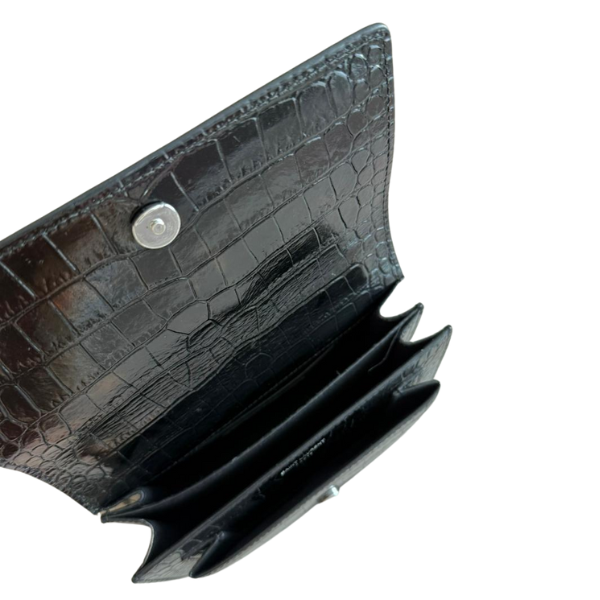 Saint Laurent Paris Black Croc-Embossed Leather Sunset Wallet on Chain ...