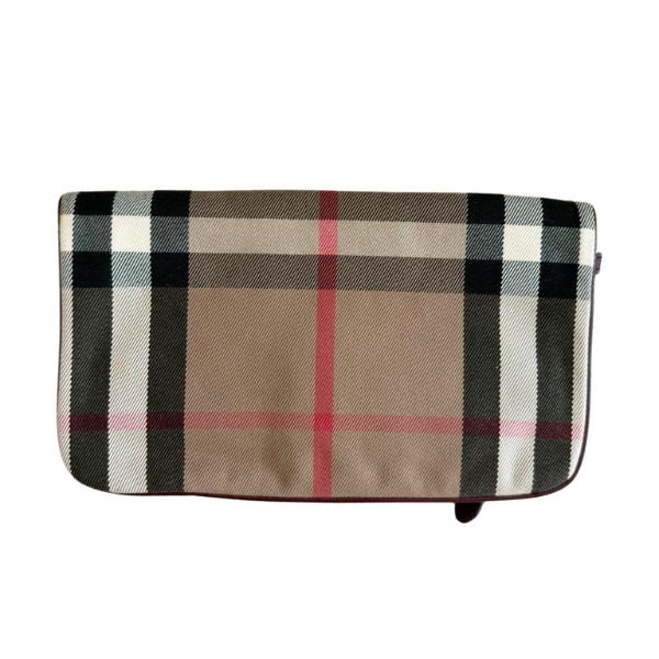 Burberry Burgundy Leather & House Check Adeline Wristlet Clutch | Batra